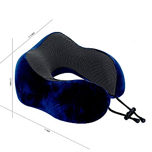 Makimoo Memory Foam Travel Pillow, Neck Pillow with 360-Degree Head Support, Comfortable and Lightweight, Ideal for Sleeping on Airplane, Car, Train, Bus and Home Use, Comes with Storage Bag (Blue)