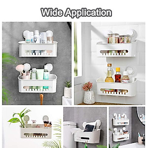 SunHorde Double Plastic Shower Caddy Suction Cup Shower Organizer Basket Bath Shelf, Strong Suction Power Bathroom Caddies with Fence Hooks, Kitchen Rack, Waterproof, Reusable, for Shampoo, Gel