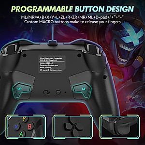 PC Controller, Wired Controller Compatible with Steam/Android/Switch/Tesla, Switch Pro Gaming Controller Gamepad Joystick with Dual-Vibration, Turbo,Macros and Screenshoot, No Battery Required(Wired Controller)