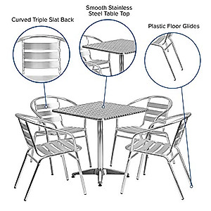 Flash Furniture 27.5'' Square Aluminum Indoor-Outdoor Table Set with 4 Slat Back Chairs