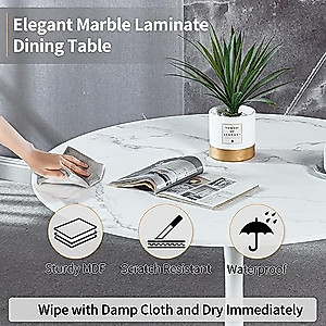 ANDORON Round Dining Table, 32 Inches Kitchen Tulip Table for 2-4 People with MDF Top and Metal Base, Modern Small Space Room Circle Table, End Table Leisure Coffee Side Table (White, 42" - Marble)