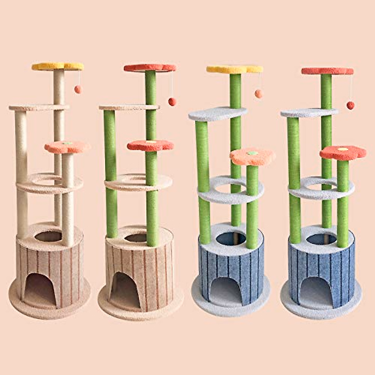 SENNAUX 51in Cat Tree Multi-Level Cat Tower Cat Condo Cat Activity Tree with Sisal Scratching Post Cat Climbing Flower Tower House for Cats Kittens Pets 6 Layers(Light Brown&Red)