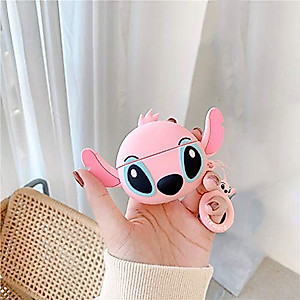 AKXOMY Compatible AirPods Pro Cover,3D Cute Cartoon Pink Stitch Soft Silicone Protective Cover for Airpod Pro Case (2019) (Pink Stitch)