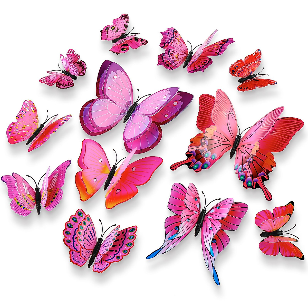 Amaxiu Double Layer Butterfly Wall Decor, 24pcs Magnetic 3D Butterfly Wall Decals Removable Butterfly Wall Stickers 3D Butterfly DIY Decorations Wall Art Decor Crafts for Party Bedroom(Pink)