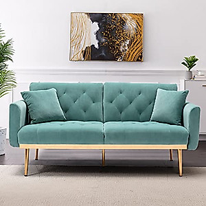 Lin-Utrend 63.7" Convertible Sofa Bed Loveseat, Tufted Loveseat Sofa, Adjustable Couch Bed Folding Loveseat Bed Daybed Guest Bed, 2 Couch Pillows, Small Love Seat Sofa for Living Room
