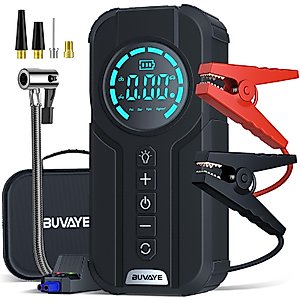BUVAYE Portable Car Jump Starter with Air Compressor, 2000A Battery Jump Starter with 150PSI Digital Tire Inflator, Up to 7L Gas & 5L Diesel Engines, 12V Safe Lithium Car Battery Charger Jump Starter