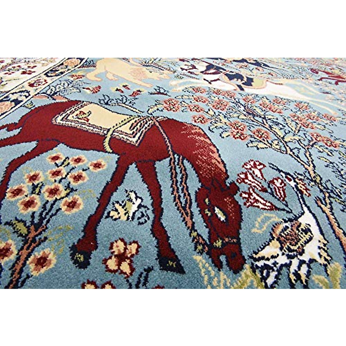 Unique Loom Narenj Collection Classic Traditional Hunting Scene Textured Design Area Rug, Rectangular 5' 0" x 8' 0", Blue/Tan
