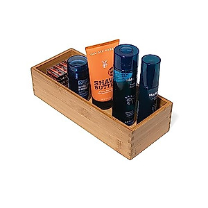 Lipper International Bamboo Utensil Holder Storage Box for Cooking Tools, Makeup, or Office Supplies, 5" x 12" x 3"