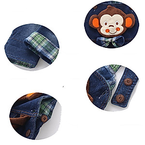 KIDSCOOL SPACE Baby Boy Girl Jean Overalls,Toddler Denim 3D Monkey Dungarees Pants,Blue,18-24 Months