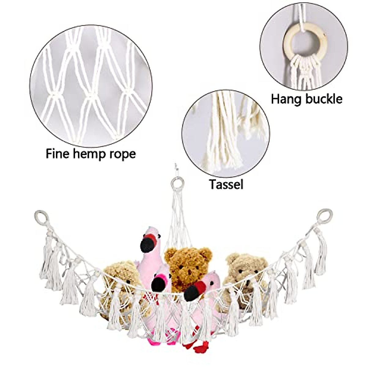 weiyuanhaoda Hanging Stuffed Animal Hammock，Stuffed Animal Net Or Hammock，Handmade Stuff Animal Organizer Storage With Boho Macrame Style，Corner Toy Net For Stuffed Animals.