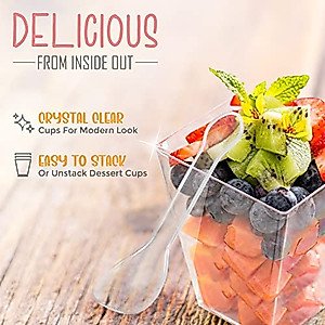 50pack 5oz Clear Plastic Dessert Cups With Lids And Spoons - Mini Parfait Cups With Lids - Appetizer Cups For Parties Small Dessert Cups With Spoons (50 Cups + 50 Lids + 50 Spoons)