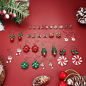 Fiasaso Christmas Earrings 16 Pairs Christmas Stud Dangle Earrings Set for Women Teen Hypoallergenic Snowman Santa Claus Christmas Tree Snowflake Earrings Christmas Holiday Jewelry Gift