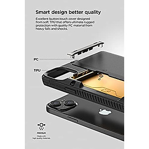 VRS Design Damda Glide Pro Phone Case for iPhone 14, Sturdy Semi Auto Wallet [4 Cards] Case Compatible for iPhone 14 (2022) (Groove Black)