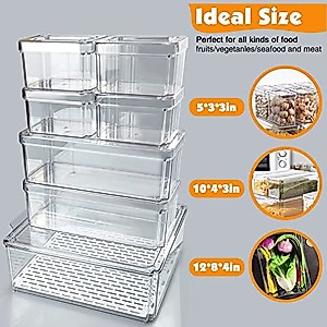 Fridge Organizer with Lid, Set of 7 Stackable Plastic Organizer Bins, and Removable Drain Tray Vegetable Storage Containers for Refrigerator, for Freezer, Cabinet, Kitchen Pantry Organization (7 pack)