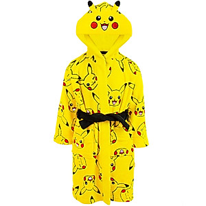 Pokemon Dressing Gown Kids Boys Girls Pikachu 3D Ears Pjs Bathrobe 7-8 Years