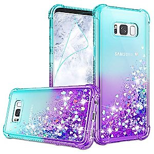 Gritup Galaxy S8 Plus Case, Galaxy S8 Plus Phone Case with HD Screen Protector for Girls Women, Cute Clear Gradient Glitter Liquid TPU Slim Phone Case for Samsung Galaxy S8 Plus Teal/Purple
