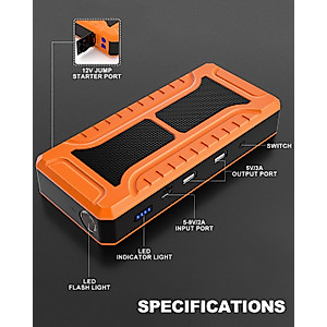 SYPOM Car Jump Starter, 4000A Peak Battery Jump Starter (for All Gas or Up to 10L Diesel), Portable Battery Booster Power Pack, 12V Auto Jump Box with LED Light,Power Bank, USB Quick Charge