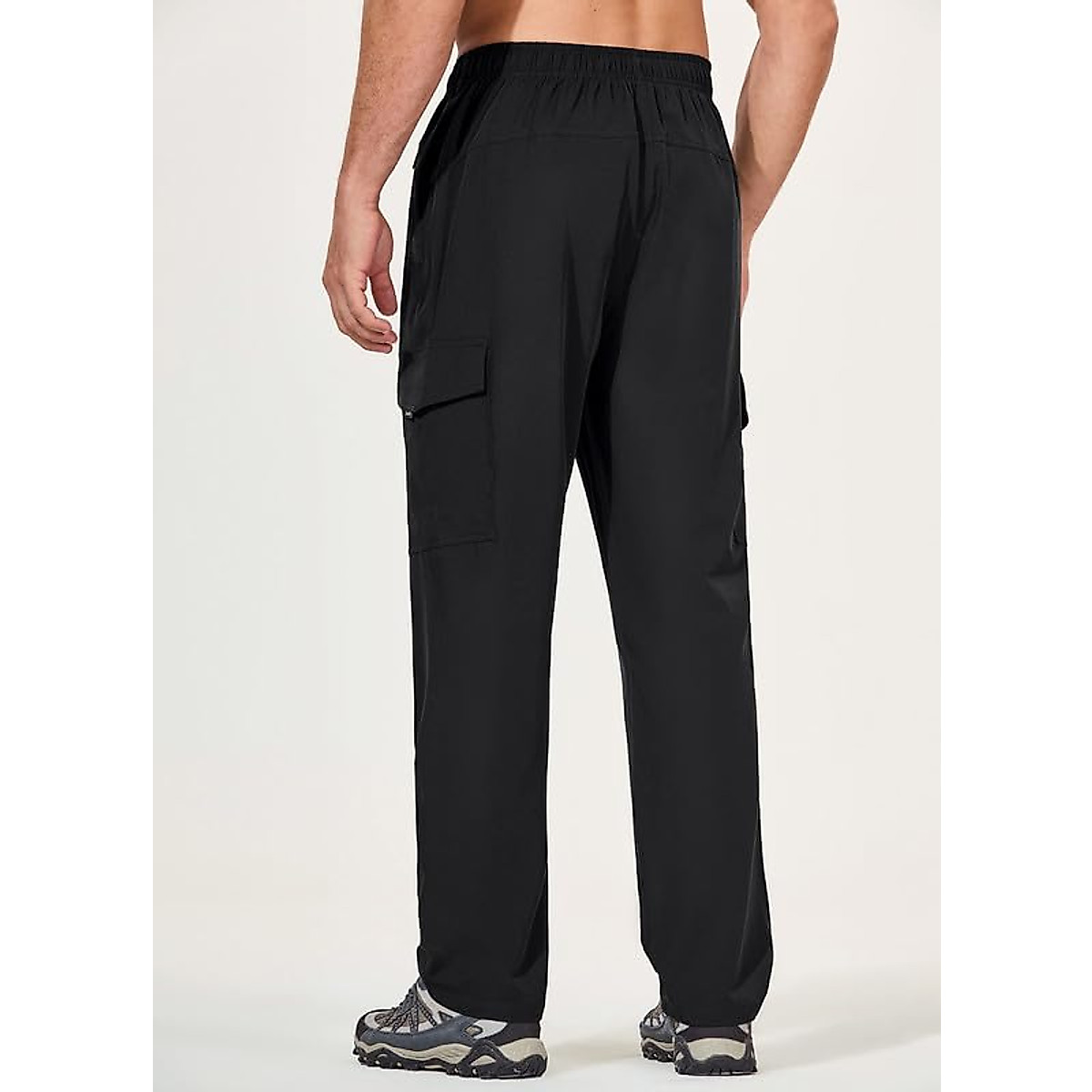 BALEAF Men's Hiking Pants Waterproof Lightweight Quick Dry Cargo Travel Elastic Waist Strentch Straight Leg UPF 50+ for Work Athletic Size L Black