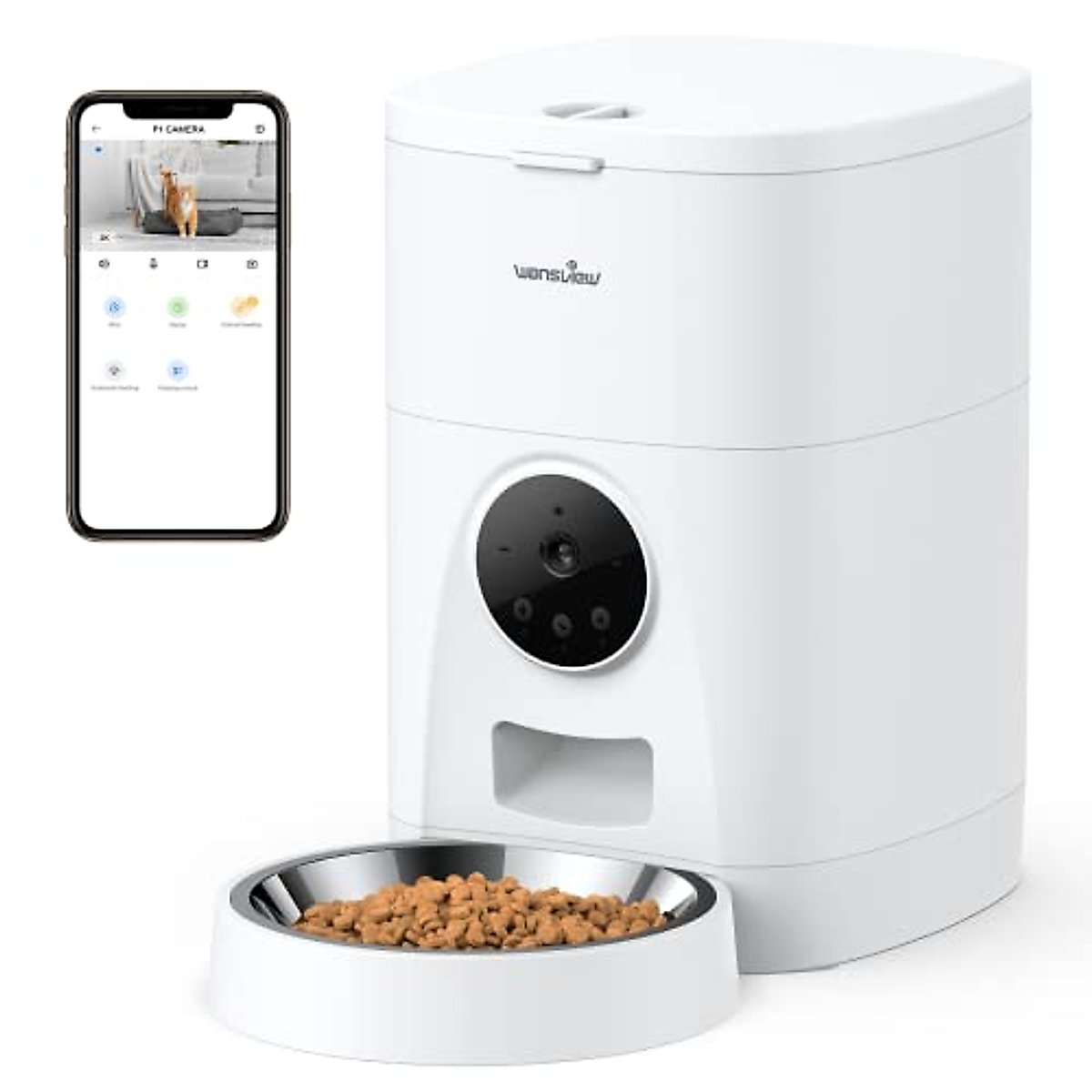 Automatic Pet Feeder for Cats and Dogs - Wansview 4L Smart Feeding Solutions with 2K Camera Video Recording and 2-Way Audio, 2.4G WiFi Cat Food Treat Dispenser with APP Control and Timer Programmable