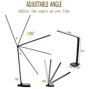 White crown LED Desk Lamp Dimmable Table Lamp Reading Lamp with USB Charging Port, 5 Lighting Modes, Sensitive Control, 30/60 Minutes Auto-Off Timer (Black)