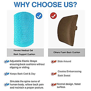 Gel Lumbar Support Pillow for Office Chair Back Support Pillow for Car, Wheelchair, Gaming Chair, Recliner - Gel Back Cushion for Back Pain Relief Improve Posture - Mesh Cover Double Adjustable Straps