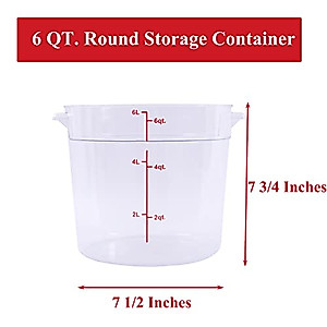 Casipan 6 QT. Clear Round Storage Box Container with Red Gradations Plastic Space Saving For Home or Commercial Kitchen use, Food Prep and Storage, 1 Piece (6QT)