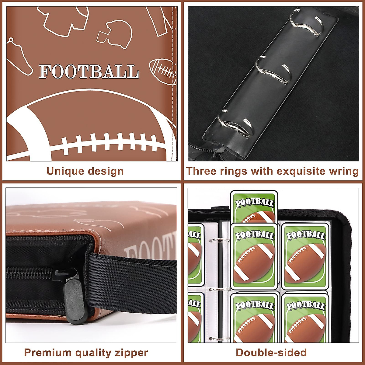 Hold 400 Cards 4-Pocket Football Card Binder,Zatozkar Trading Card Binder with 50 Pages Double-sided Sleeves Card Collectors Album Card Protectors Holder for Sports Original