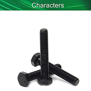 Yinpecly M10x60mm External Hex Head Screw Bolts Carbon Steel Grade 8.8 Metric Thread Hexagon Bolts Fastener 2.64"x0.63"x0.63"(LxWxH) for Machinery Furniture Hardware Black 5pcs