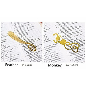Fascola Pack of 8 Cute Cartoon Art Golden Feather Bookmarks Metal Book Mark for Reading Stationery Office School Supplies