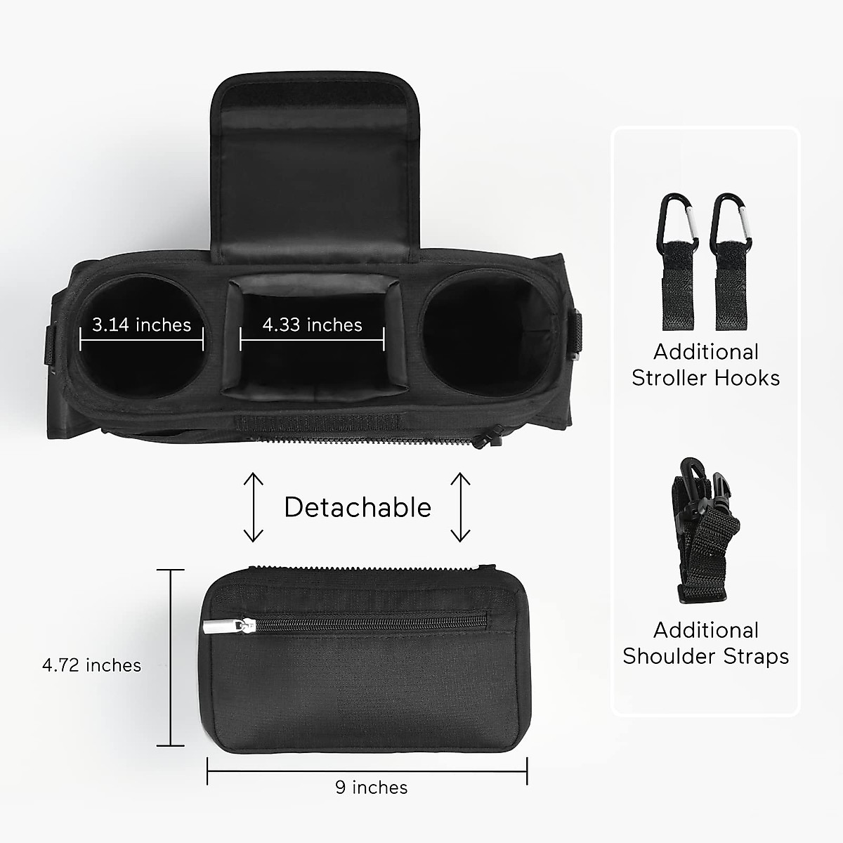 Momcozy Universal Baby Stroller Organizer Classic Black and Non-Slip Upgrade, Multipurpose Bag, Insulated Cup Holder, Waterproof Durable, Easy Carry, Alternative Replacement (2-Pack)