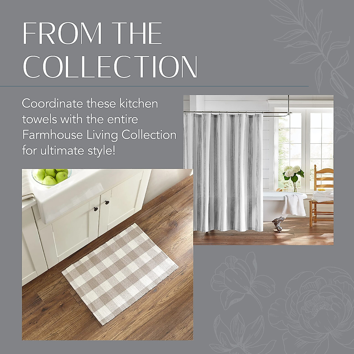 Elrene Home Fashions Farmhouse Living Stripe and Check Kitchen Towels, 17" x 28" (Set of 3), Black/White 3