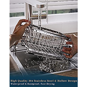 Consumest 5-in-1 Sink Caddy Kitchen Sink Organizer with Drip Tray, Multifunctional Sponge Holder for Kitchen Sink, Rustproof Stainless Steel Sink Sponge caddy for Dishcloth, Sponge, Brush - Silver