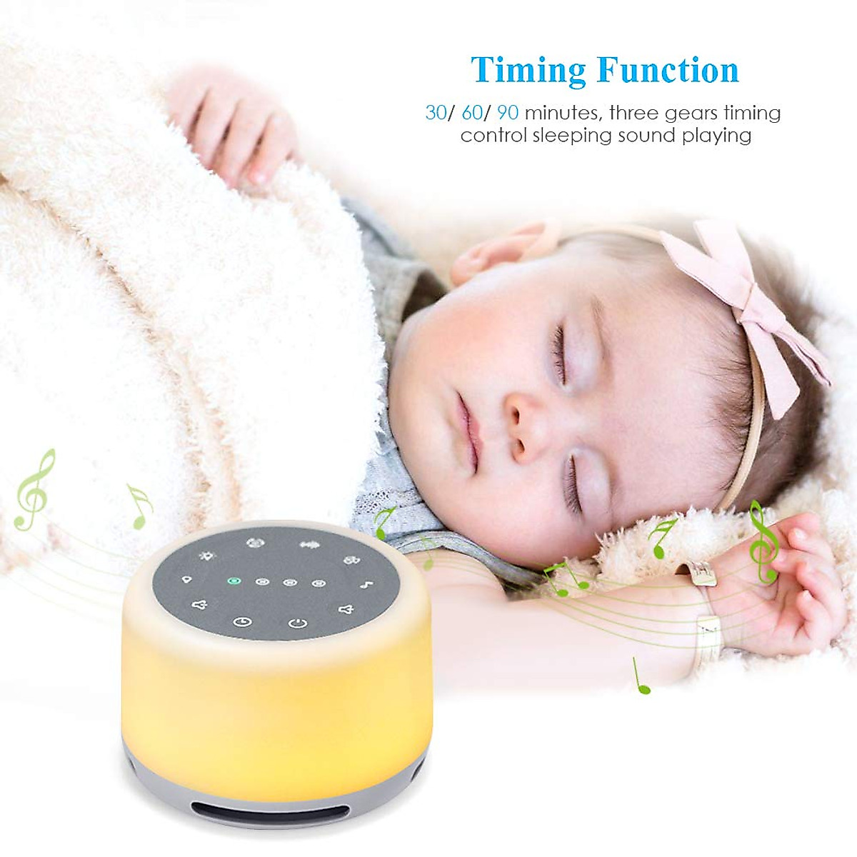 White Noise Machine for Sleeping, with 24 Soothing Sounds Night Light and Timer, Rechargeable Natural Sound Machine, Portable Sleep Sound Machine for Baby, Adult, Home, Office, Sound Therapy