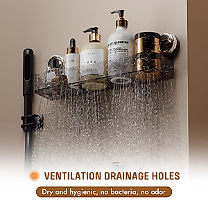 MEIGESI Acrylic Clear Suction Cup Shower Caddy, Detachable Wall-Mounted Storage Rack, No-Drill Shower Organizer, Removable Storage Rack for Bathroom/Kitchen/Bedroom, Gray Silver, 2 Pack