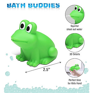 DolliBu Frog Bath Buddy Squirter - Floating Green Frog Rubber Bath Toy, Fun Water Squirting Bathtime Play for Toddlers, Cute & Soft Animal Toy for The Bathtub, Beach & Pool for Girls & Boys - 3 Inch
