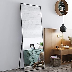 NeuType Floor Full Length Mirror Standing Full Body Dressing Mirrors with Stand Hanging Wall Mounted Large Rectangle Metal Frame Leaning Bedroom Living Room Décor 65 x 22 in (Black)