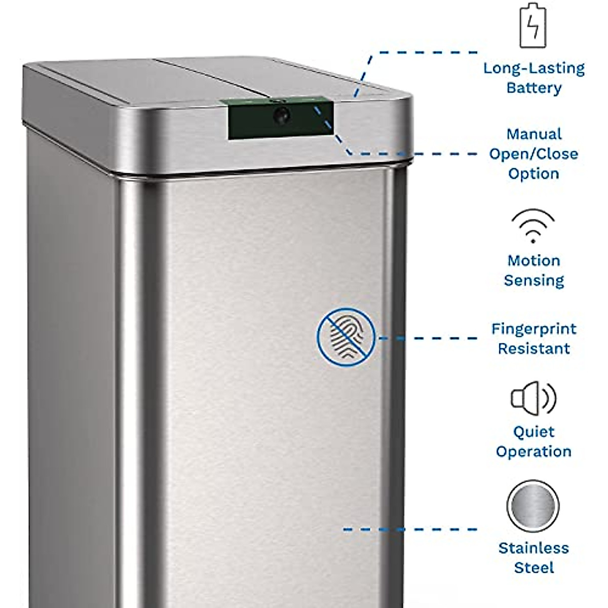 hOmeLabs 13 Gallon Automatic Trash Can for Kitchen - Stainless Steel Garbage Can with No Touch Motion Sensor Butterfly Lid and Infrared Technology with AC Power Adapter