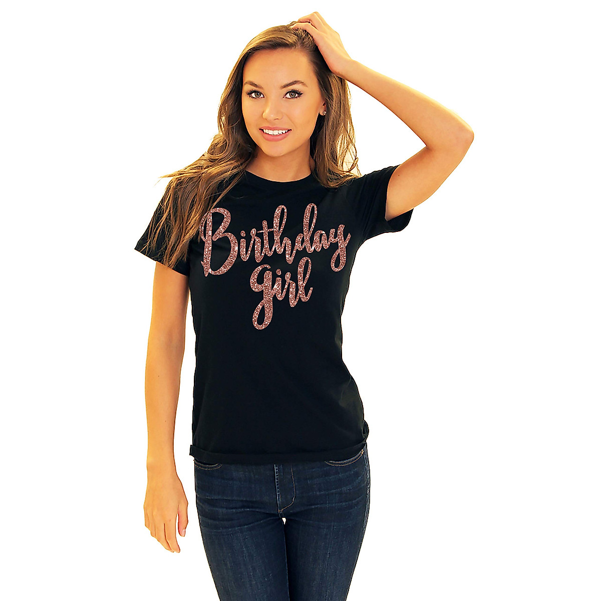 Birthday Shirts for Women - Rose Gold Girly Birthday Girl T-Shirt - Birthday Gifts for Women - Large - Black Tee(BdyGrl RG) Blk/Lrg