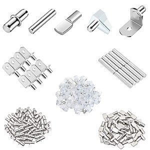 HELIFOUNER 100 Pieces 5 Styles Shelf Pins Kit, Top Quality Nickel Plated Shelf Bracket Pegs Cabinet Furniture Shelf Pins Support for Shelf Holes on Cabinets, Bookcases, Entertainment Centers