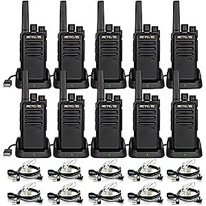 Retevis RT68 Two-Way Radios Long Range, Walkie Talkies for Adults, 2 Way Radio with Earpiece, Walkie Talkie Rechargeable with Charging Base, for Manufacturing Restaurant Business(10 Pack)