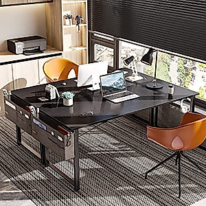 ODK 63 inch Super Large Computer Writing Desk Gaming Sturdy Home Office Desk, Work Desk with A Storage Bag and Headphone Hook, Black