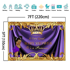 Mocsicka Baby Shower Backdrop Royal Little Princess Purple Crown Photography Background 7x5ft Vinyl Royal Purple Gold Baby Shower Party Banner Backdrops