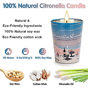 2 Pack Citronella Candles Outdoor Indoor, 110 Hours Soy Wax Citronella Candles Set, Portable Scented Candles for Beach Garden Camping Patio Backyard Accessories
