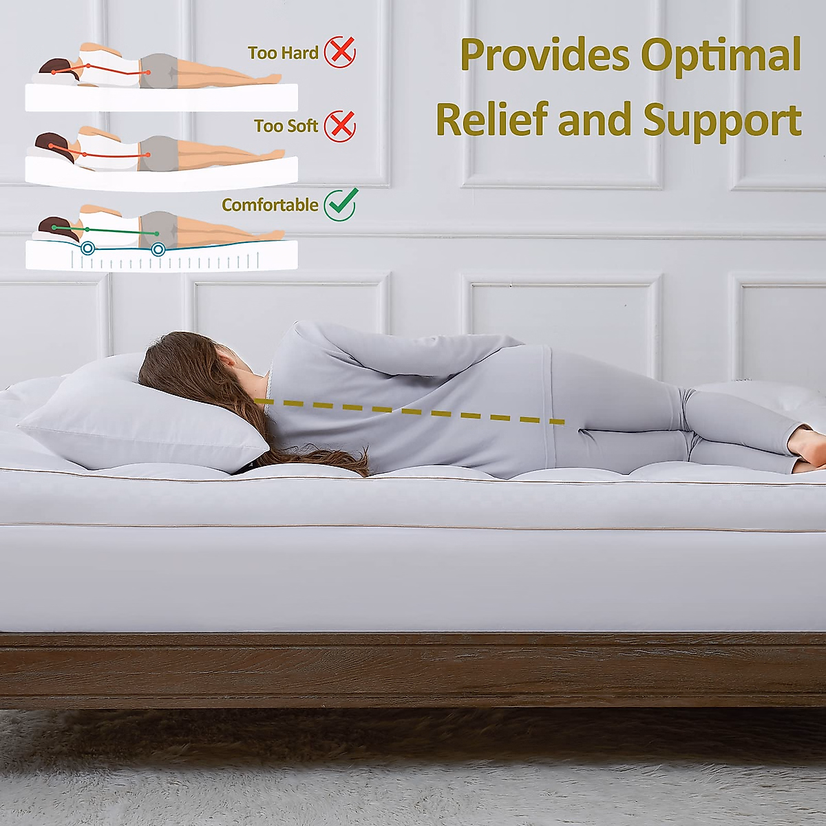 Mattress Topper Twin XL, Cooling Mattress Pad Cover for Hot Sleepers, Extra Thick 5D Snow Down Alternative Overfilled Plush Pillow Top with 8-21 Inch Deep Pocket -39"x80" Cream White