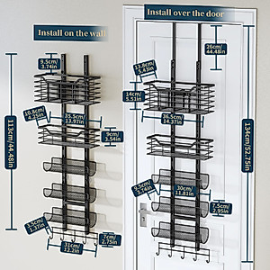 Consmest 6-Tier Hair Tool Organizer - Hair Dryer Holder Over The Door/Wall Mounted DIY Adjustable Shelf Bathroom Hair Styling Tool Organizer with Hook for Curling Iron/Blow Dryer/Straightener Black