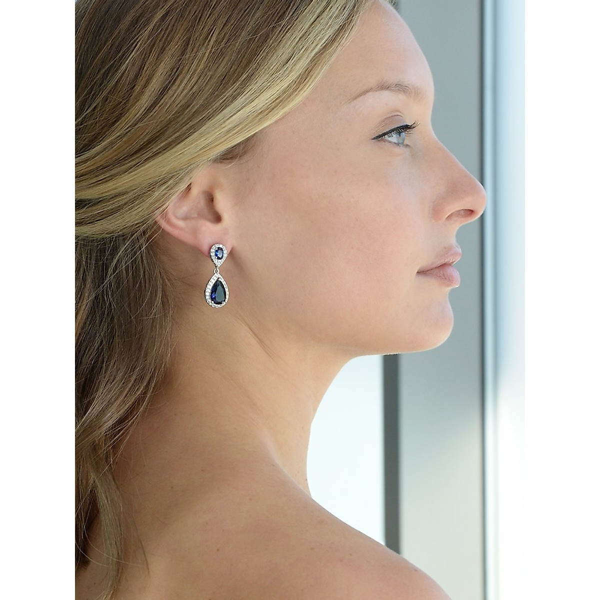 Mariell Sapphire Cubic Zirconia Teardrop Earrings for "Something Blue" Bridal or September Birthstone