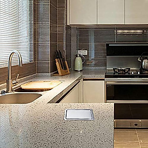 Pearlead Simple Trash Grommet for Kitchen Countertop with Auto Cover Built-in Polished Stainless Steel Grommets 7.87"(20cm) Countertops Garbage Can Door Chute Hole Drawer