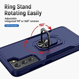 AFARER Series Designed for Samsung Galaxy S21 FE 5G Case Protection Double Layer Cover Hybird Soft + Hard Military-Grade Armor Heavy Duty Shockproof Matte Back with 360°Rotating Ring Kickstand-Blue