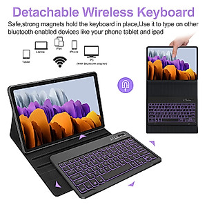 Samsung Galaxy Tab S8 Plus/S7 Plus /S7 FE Keyboard Case 12.4 inch, 7 Colors Backlit and Detachable Wireless Keyboard & Slim Stand with S Pen Holder for Tab S7 FE 2021/S7 Plus 2020/S8+ 2022, Gray