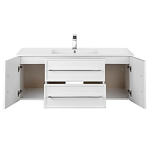 Cutler Kitchen and Bath Milano 48 inch Wall Mounted Bathroom Vanity with Sink, Cultured Marble Top - Bathroom Sink Vanity with Multiple Soft Close Storage Drawers, White